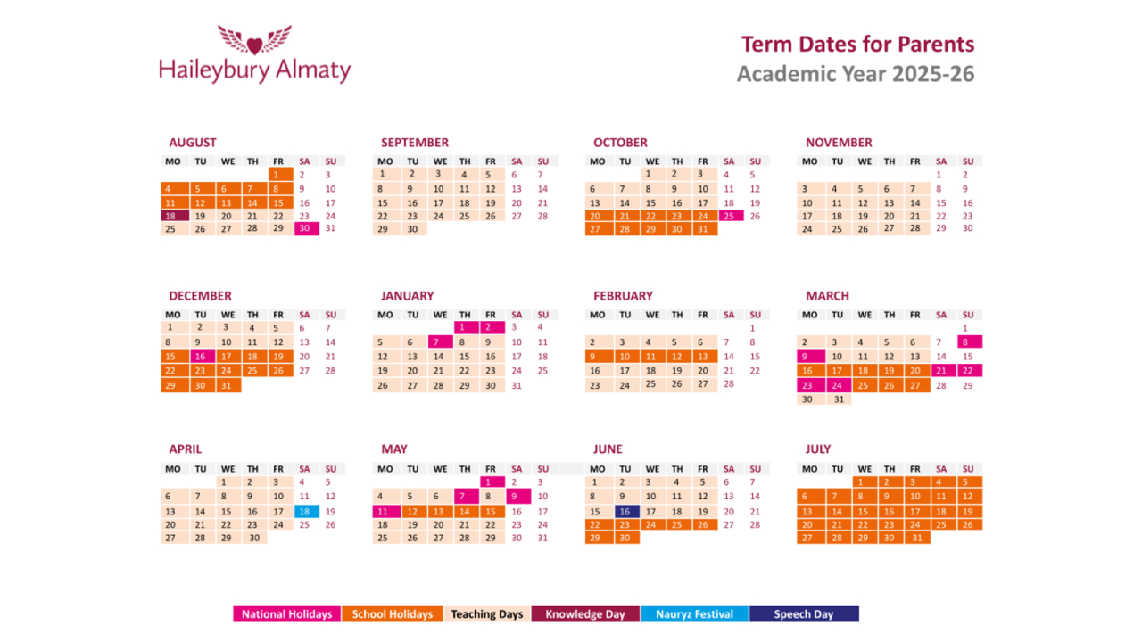 Term Dates — British School Haileybury Almaty